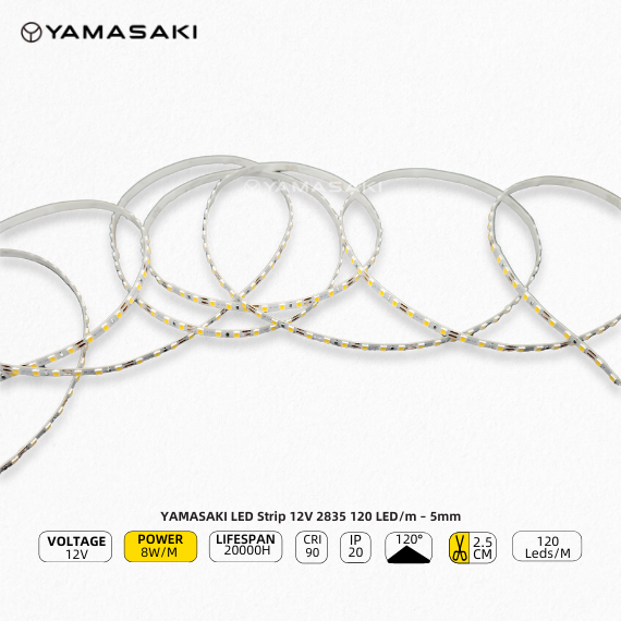 YAMASAKI LED Strip 12V 2835 120 LED/m – 5mm | Super Slim & Bright Light