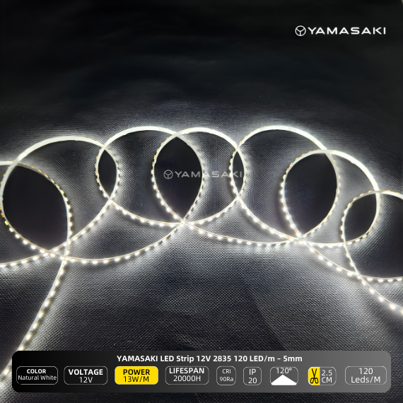 YAMASAKI LED Strip 12V 2835 120 LED/m – 5mm | Super Slim & Bright Light