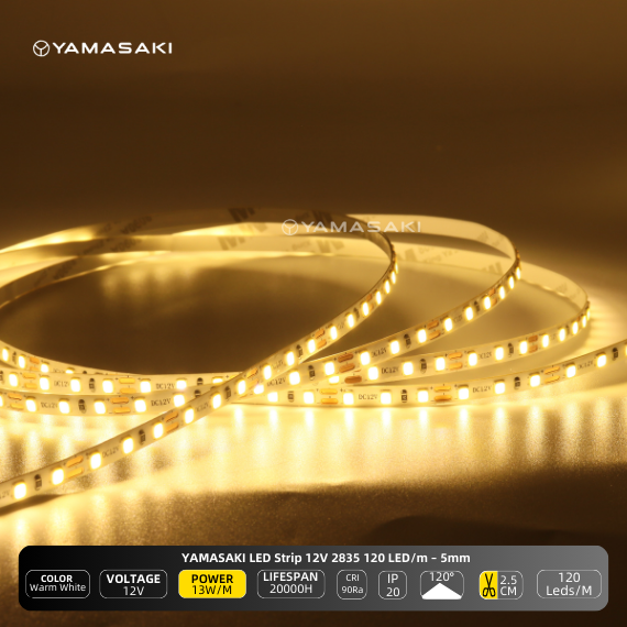 YAMASAKI LED Strip 12V 2835 120 LED/m – 5mm | Super Slim & Bright Light