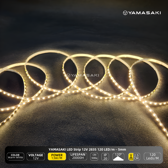 YAMASAKI LED Strip 12V 2835 120 LED/m – 5mm | Super Slim & Bright Light