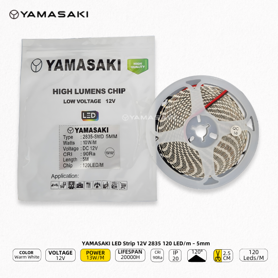 YAMASAKI LED Strip 12V 2835 120 LED/m – 5mm | Super Slim & Bright Light