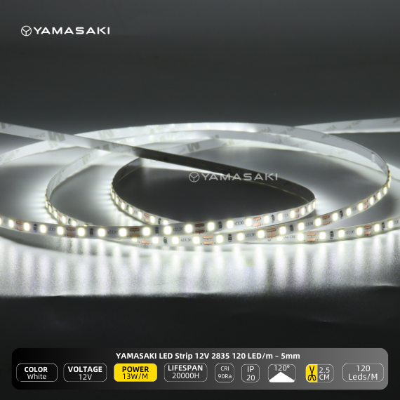 YAMASAKI LED Strip 12V 2835 120 LED/m – 5mm | Super Slim & Bright Light