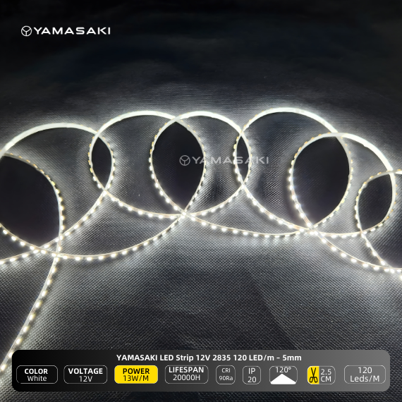 YAMASAKI LED Strip 12V 2835 120 LED/m – 5mm | Super Slim & Bright Light