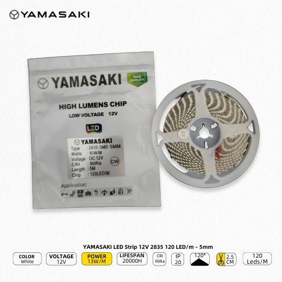 YAMASAKI LED Strip 12V 2835 120 LED/m – 5mm | Super Slim & Bright Light