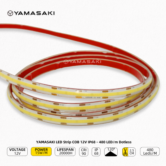 YAMASAKI LED Strip COB 12V IP68 – 480 LED/m Waterproof Dotless Premium
