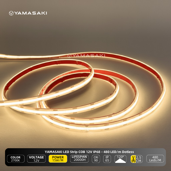 YAMASAKI LED Strip COB 12V IP68 – 480 LED/m Waterproof Dotless Premium