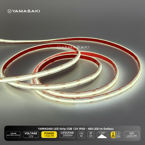 YAMASAKI LED Strip COB 12V IP68 – 480 LED/m Waterproof Dotless Premium